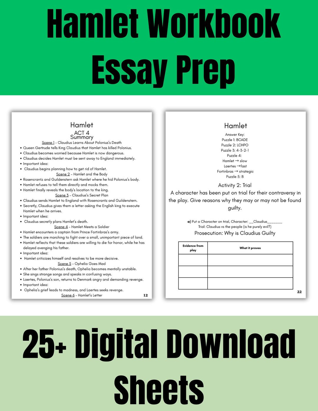 Hamlet Worksheet Bundle | Essay Planner, High School English - Etsy UK