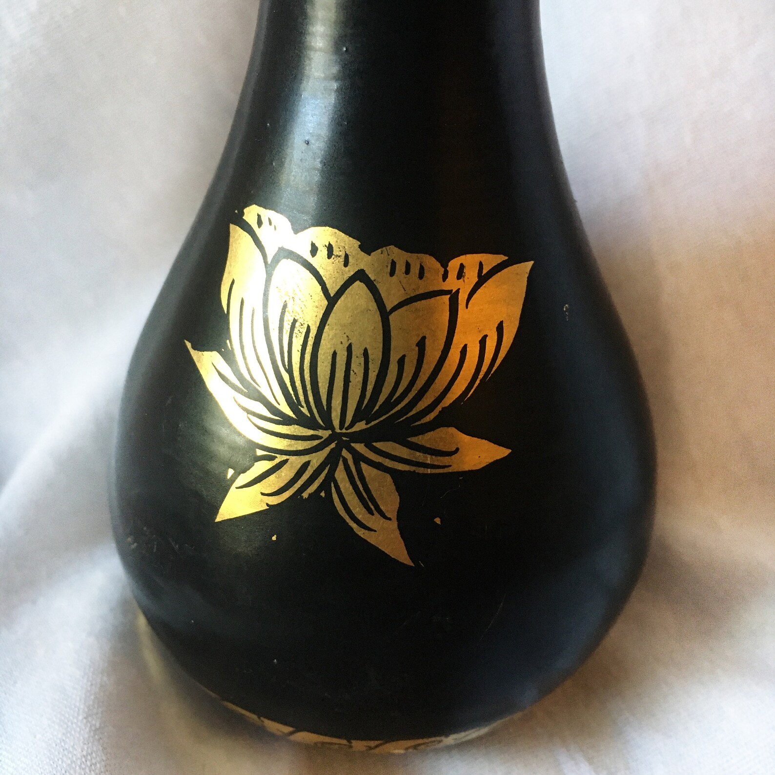 Golden Lotus Vase Asian Black Lacquerware | Etsy