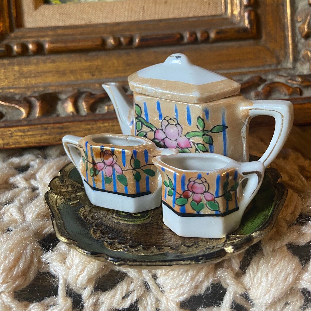 Vintage Japanese Tea Set Miniature Lusterware Mini Teapot Creamer Sugar ...