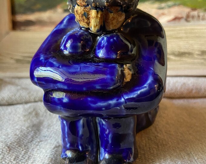 Vintage Irish Figurine Cobalt Blue Man Sitting Folded Arms Legs ...
