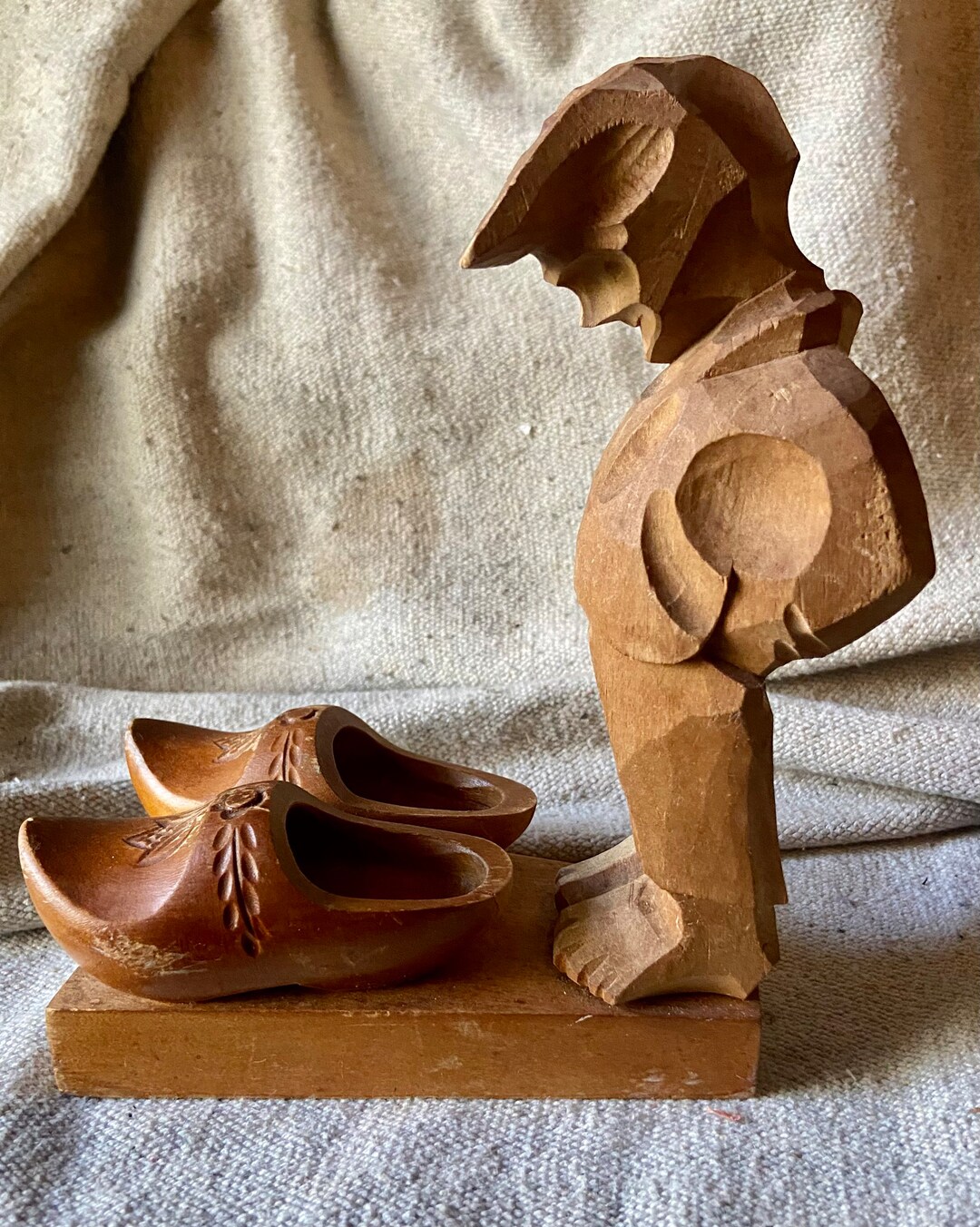 Vintage Dutch Boy Shoe Carved Figurine Wooden Shoes Handmade Folk Art ...