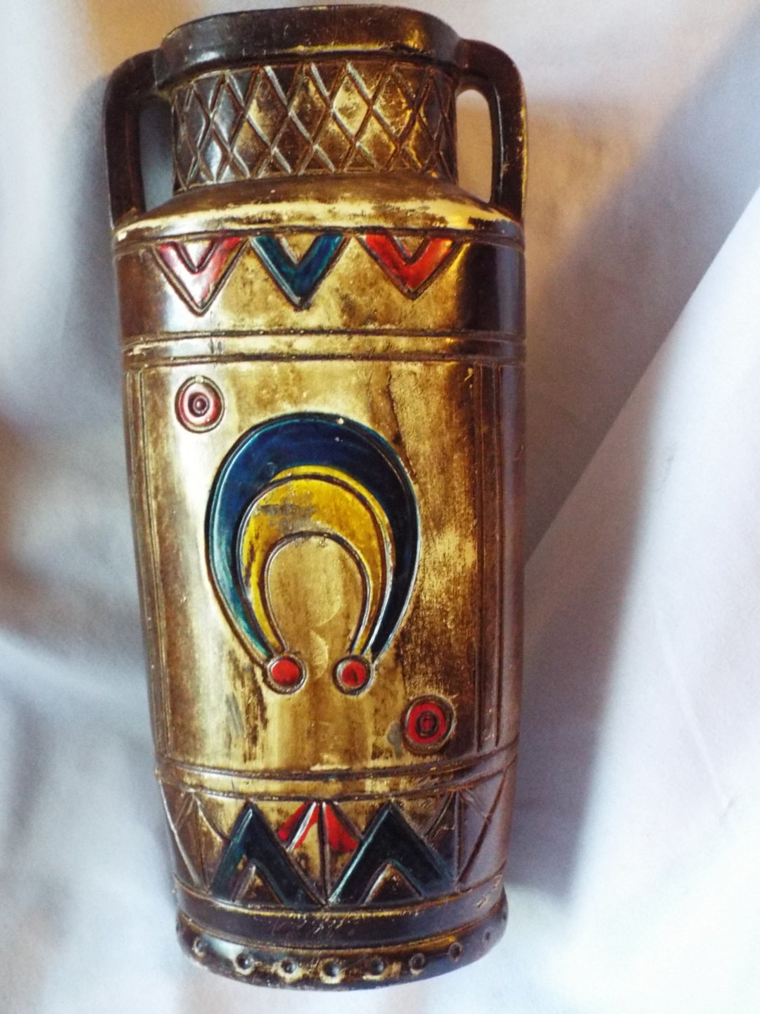 Fairway Vase Art Deco Chalkware Vintage JAPAN Indian Symbols Najahe - Etsy