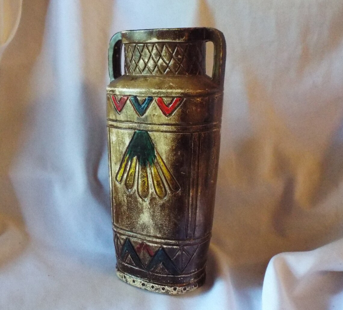 Fairway Vase Art Deco Chalkware Vintage JAPAN Indian Symbols Najahe - Etsy