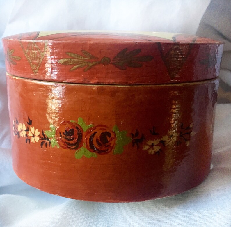 Red Floral Box Vintage Lacquered Wood Hand Painted | Etsy