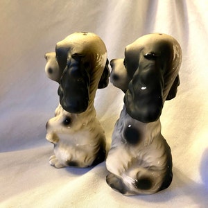 Vintage Dog Salt and Pepper Shaker Set Black White Large Cocker Spaniel ...