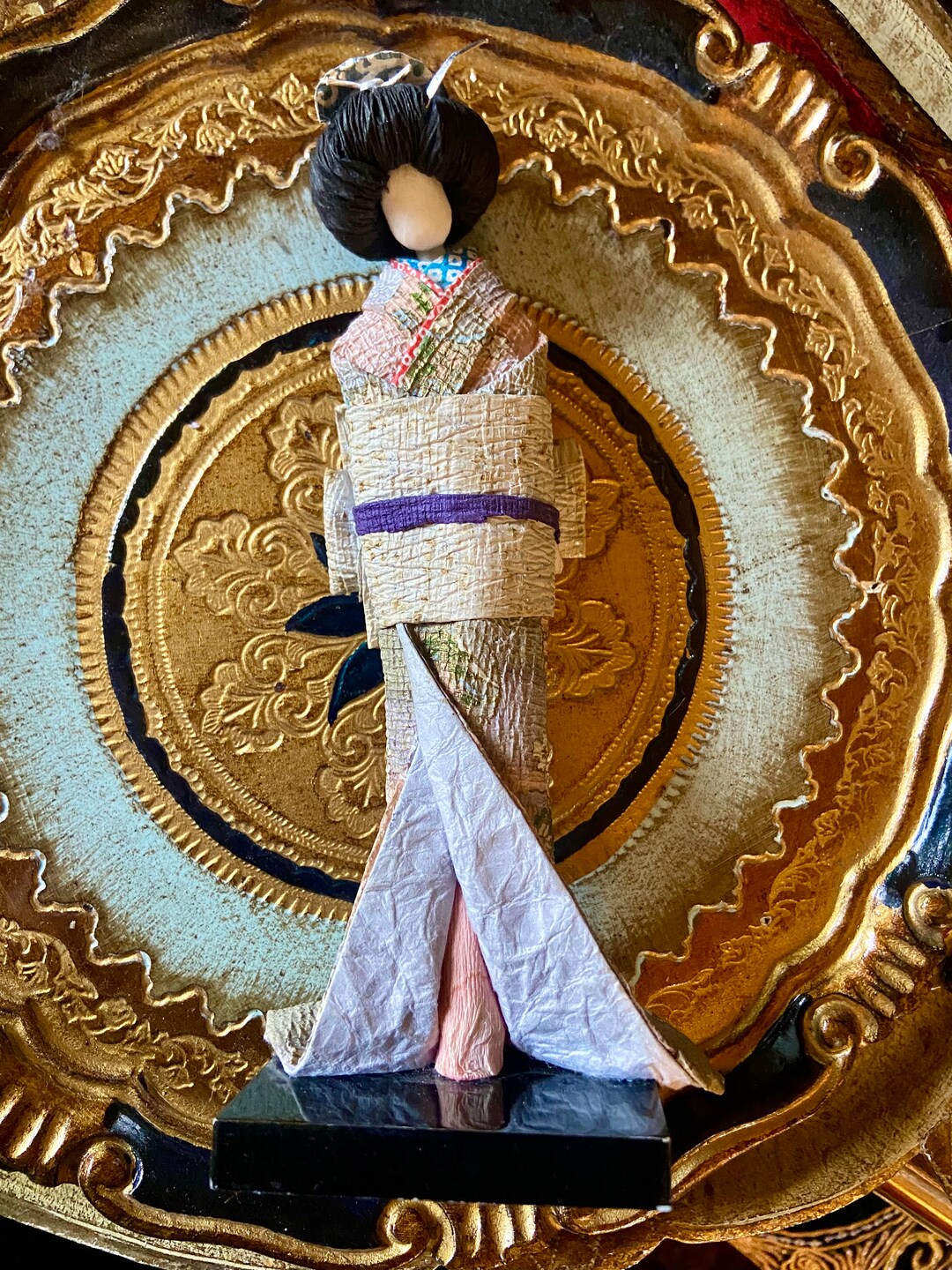 Vintage Ningyo Japanese Washi Paper Geisha Doll Figurine Pink Blossom ...