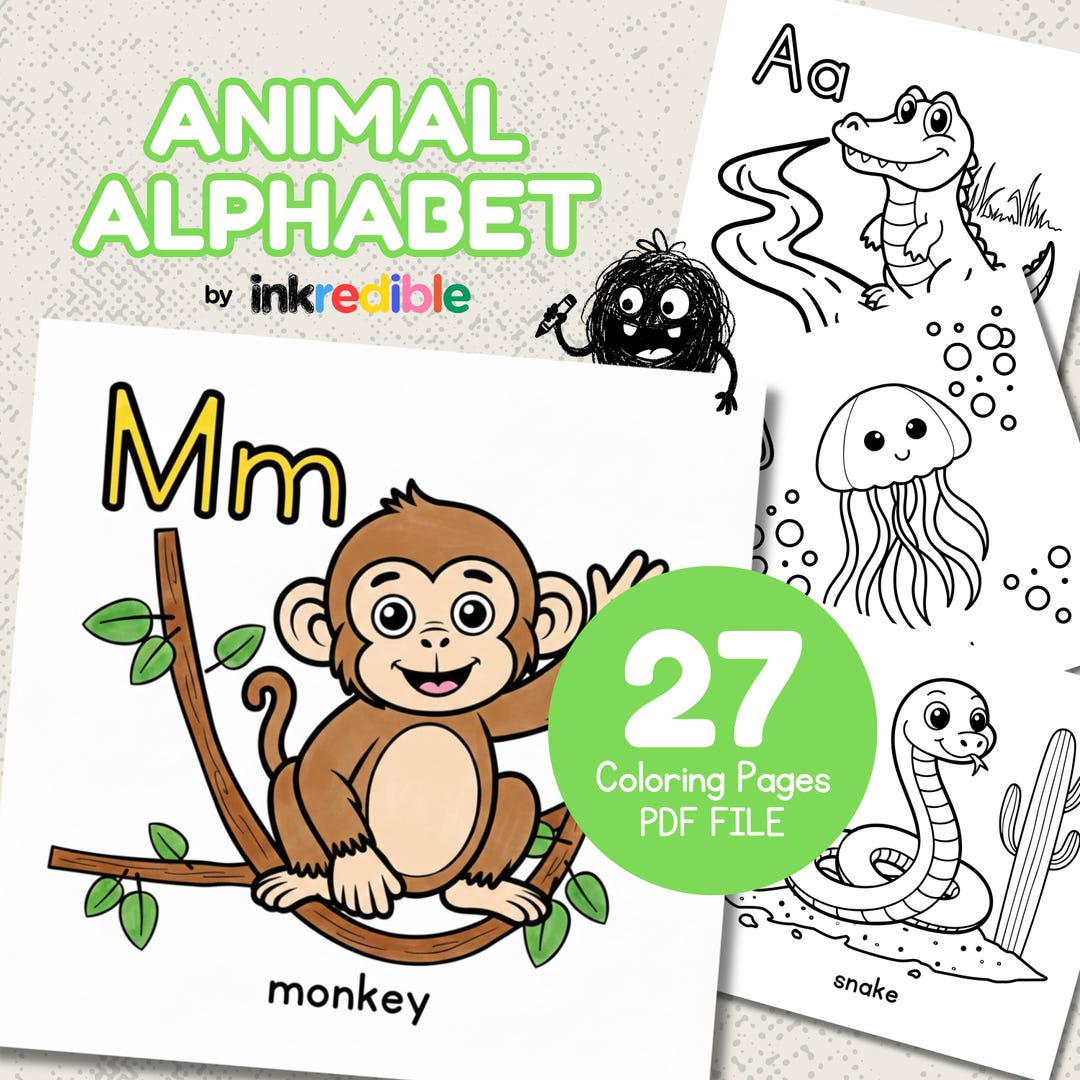 Animal Alphabet Coloring Pages for Kids, 27 Easy ABC Animal Coloring ...