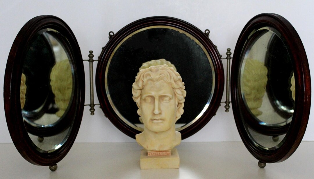 Vintage Wood Vanity/shaving Mirror Tri-fold With Beveled Glass ...