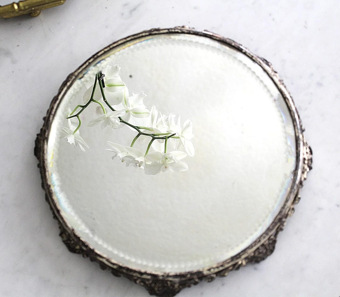 Vintage Round Plateau Mirror With Beveled Glass Near the Frame - Etsy