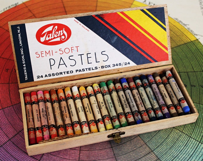 Vintage Talens Pastels Box of 24 Used Pastels, Made in Holland, Vintage ...