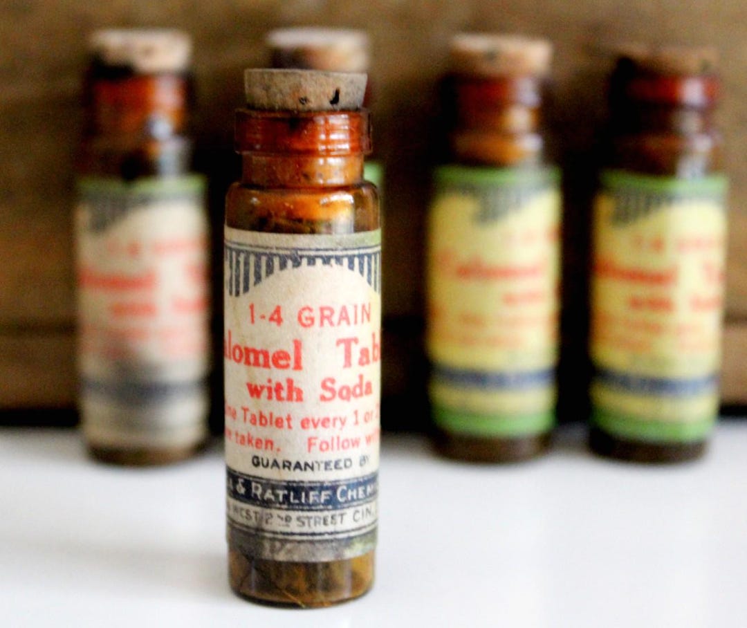 Antique Laxative Calomel Tablets With Soda 5 Small Bottles. Quack ...