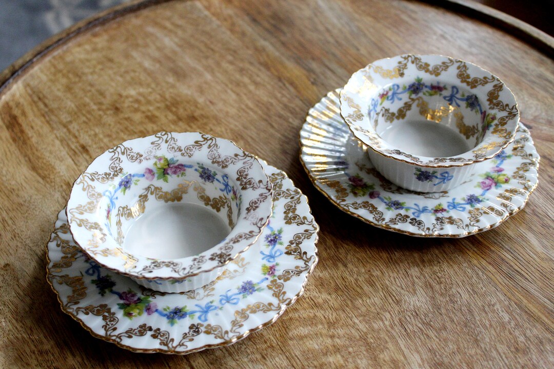 Antique Custard Dessert Bowl and Saucer Pair, Altrohla, Austria, Fluted ...