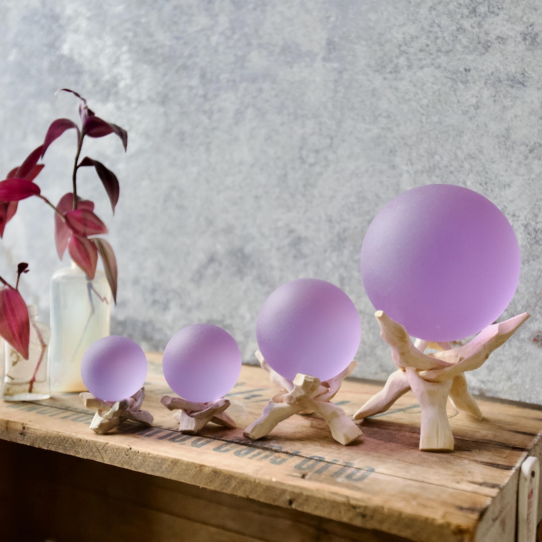 Purple - Glass Ball With Wooden or Geometric Metal Stand - Etsy
