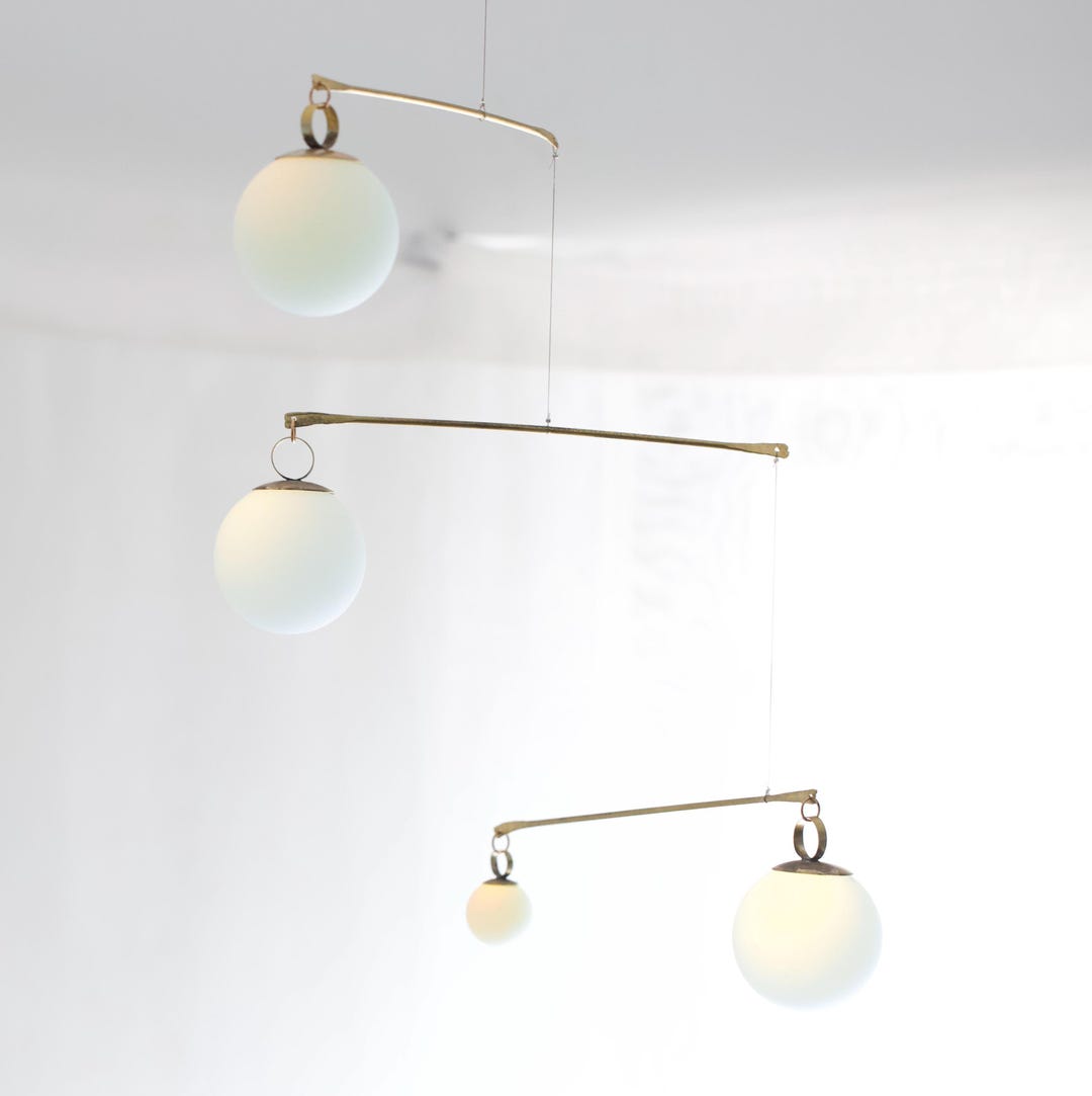 Glass Opalite & Brass Mobile - No. 3 - Handmade Hanging Sculpture With ...