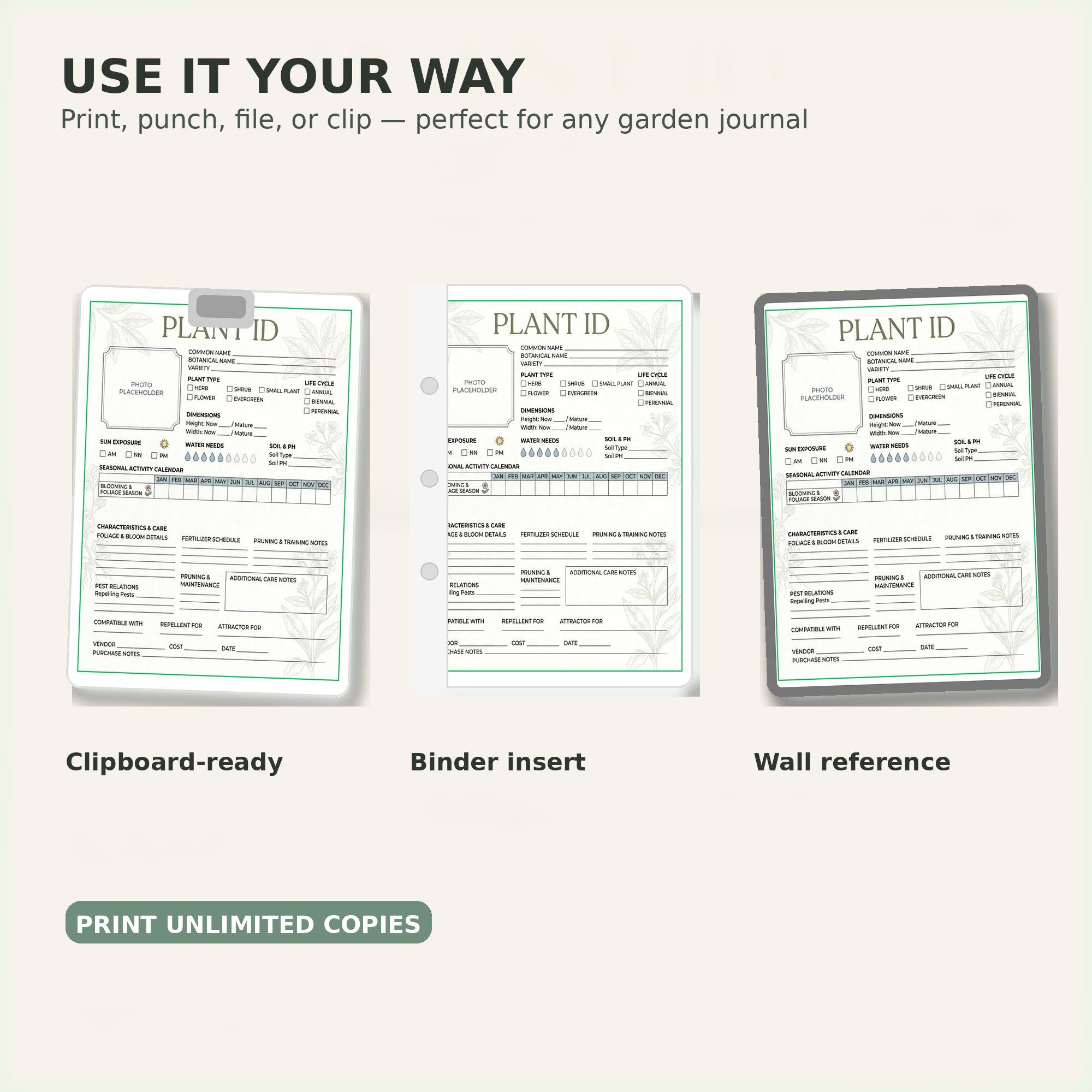 Plant Identification Card + Care Tracker | Garden Journal Plant Profile ...
