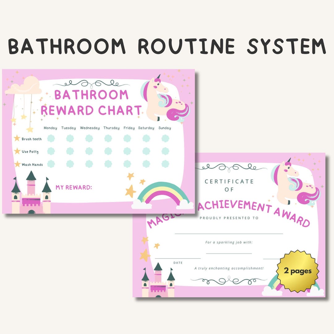 Bathroom Routine Chart Printable – Pink Unicorn Weekly Reward System ...