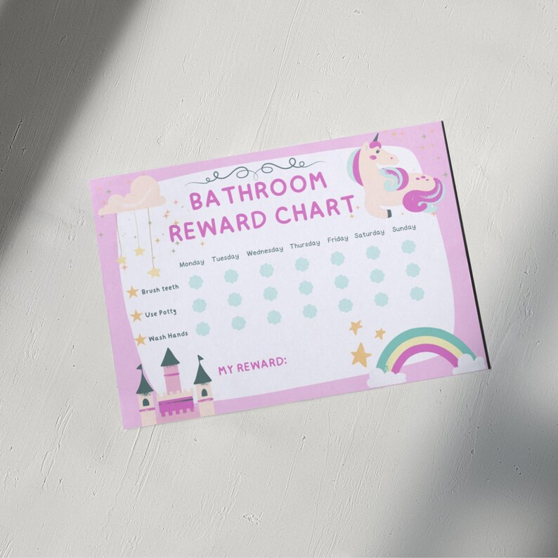 Bathroom Routine Chart Printable – Pink Unicorn Weekly Reward System ...