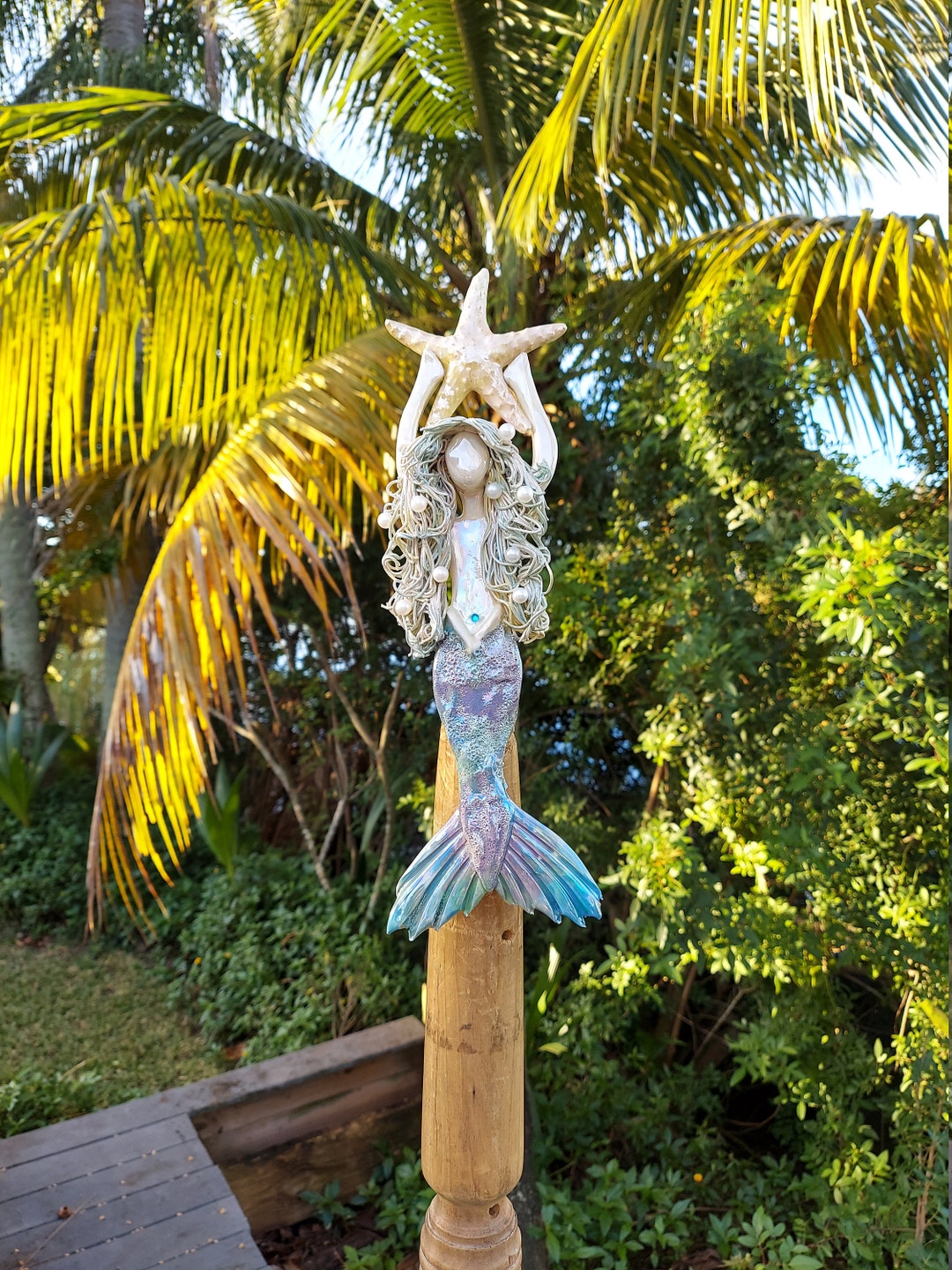 Rainbow Mermaid Tree Topper With Golden Sea Star - Etsy