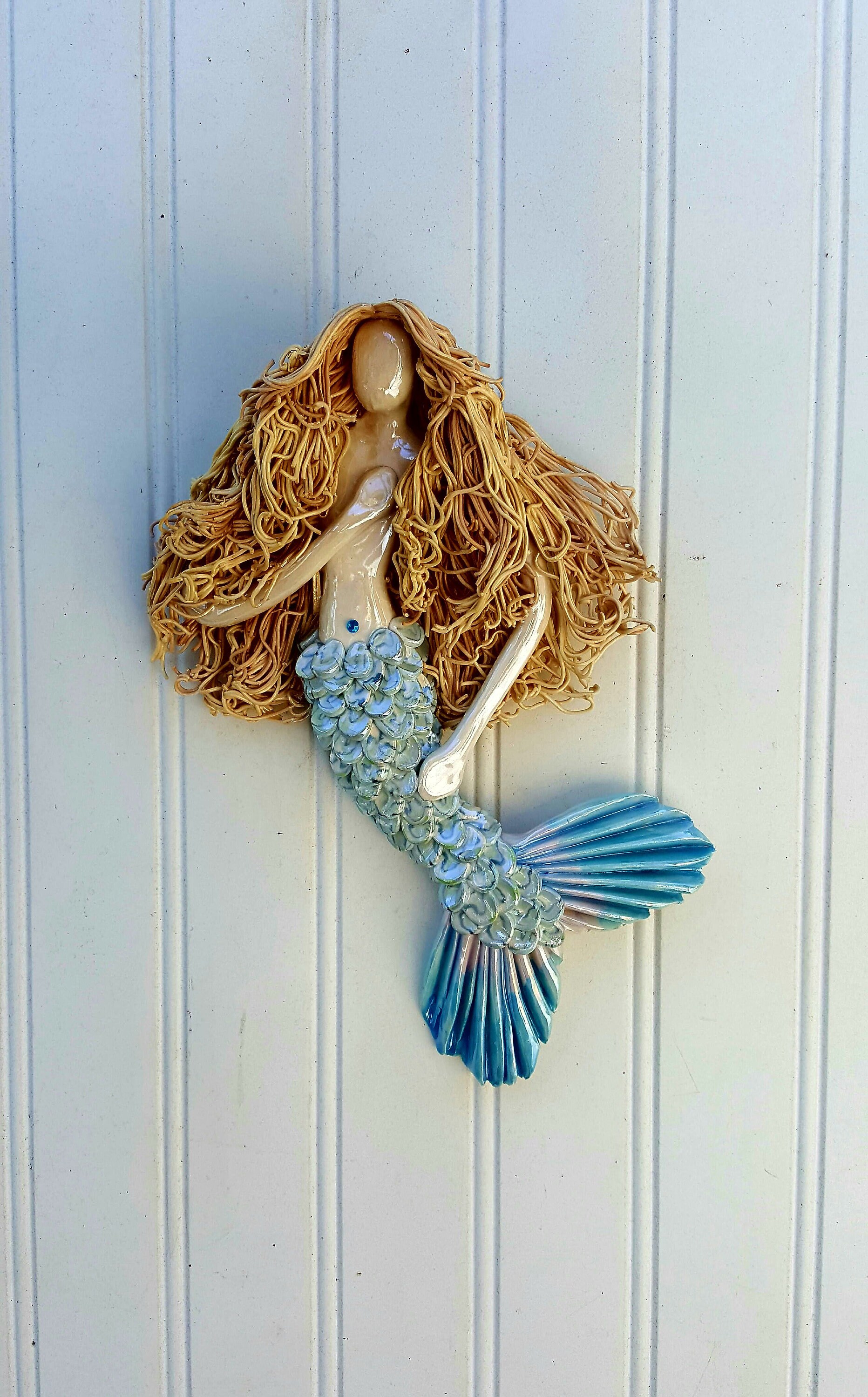 9.5 inch Blonde haired Mermaid wall Sculpture