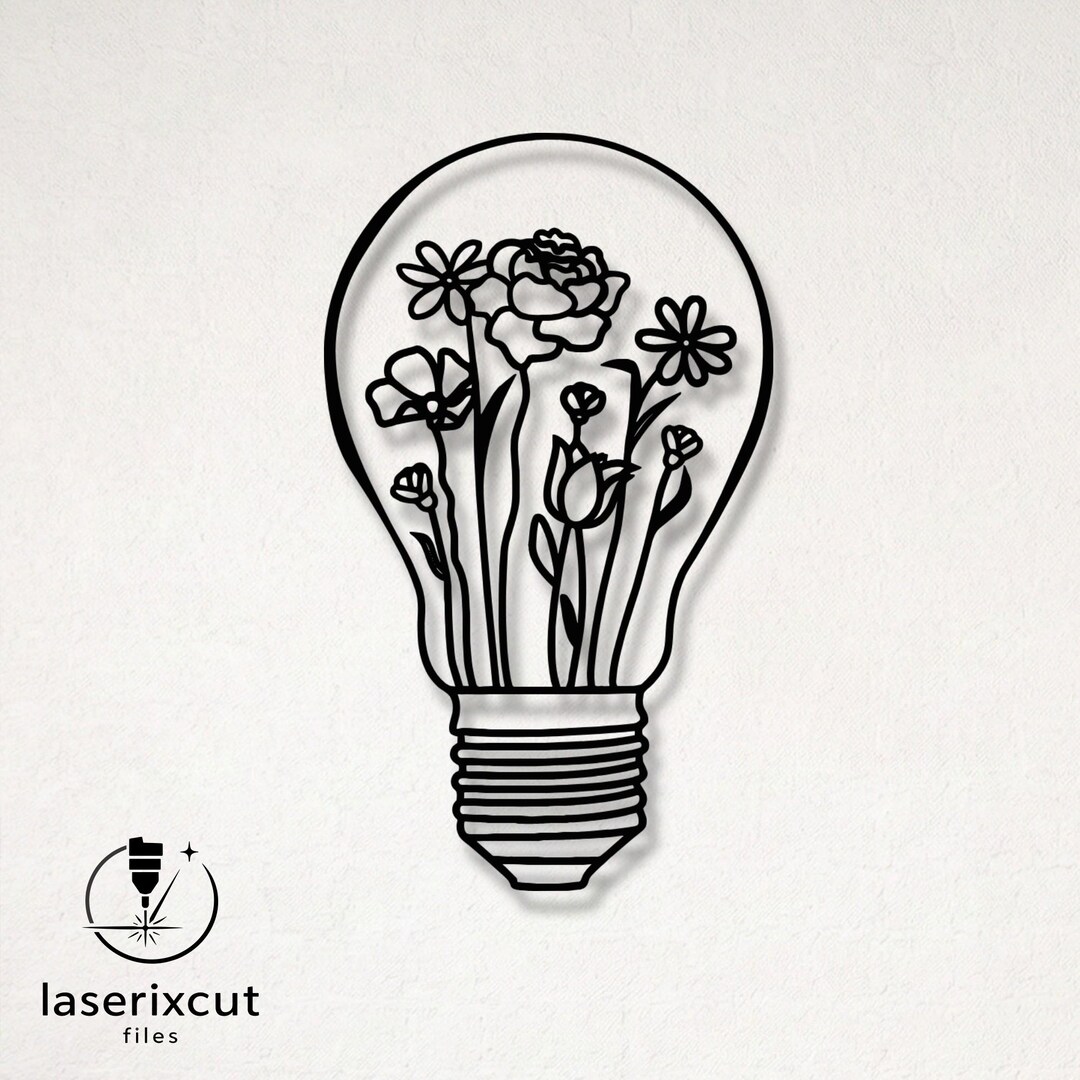 Minimalist Floral Light Bulb Laser Cut, Vector Files – SVG, DXF, Ai ...