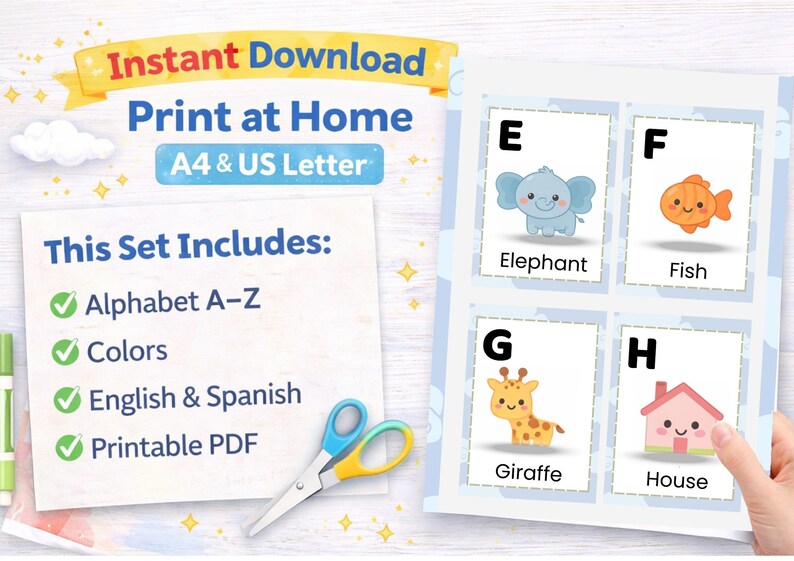 Bilingual Flashcards Printable PDF | English and Spanish Alphabet A–Z ...
