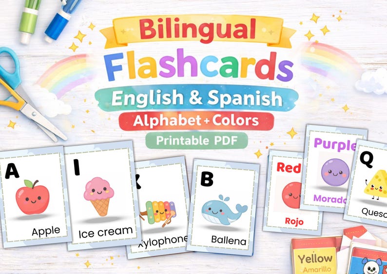 Bilingual Flashcards Printable PDF | English and Spanish Alphabet A–Z ...