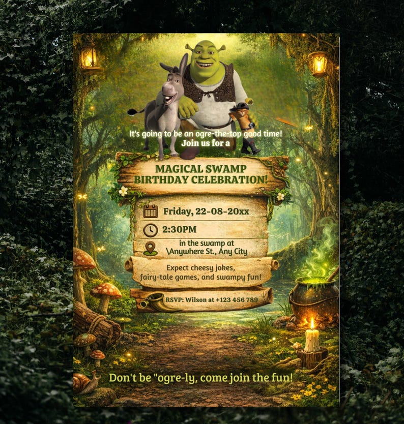Shrek Birthday Invitation Editable Kids Party Invite Digital Download ...