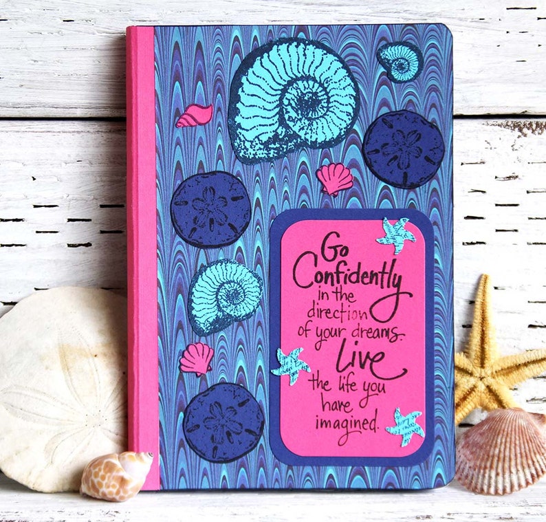 Blue and Pink Seashells Journal with Inspirational Words | Etsy