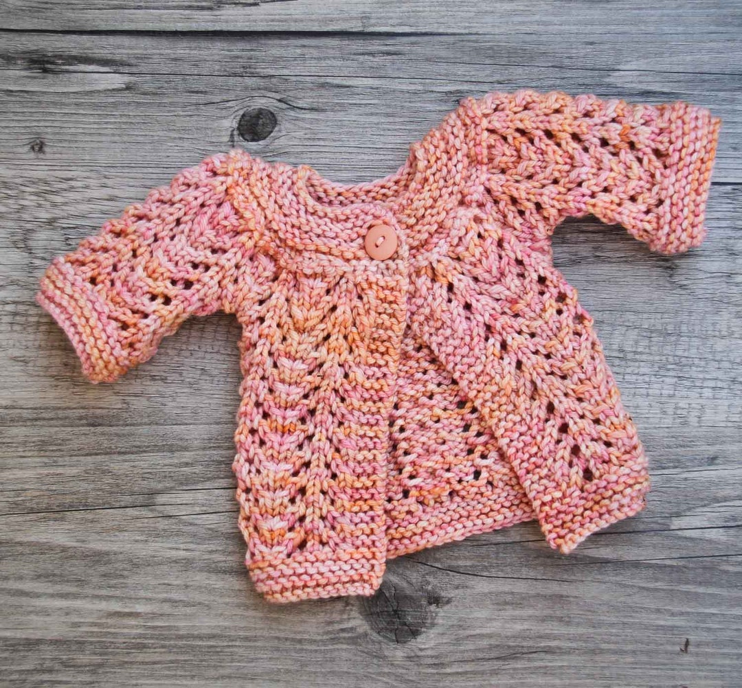 Doll Cardigan Hand Knitted in a Peach Colored Lace Pattern With 3/4 ...