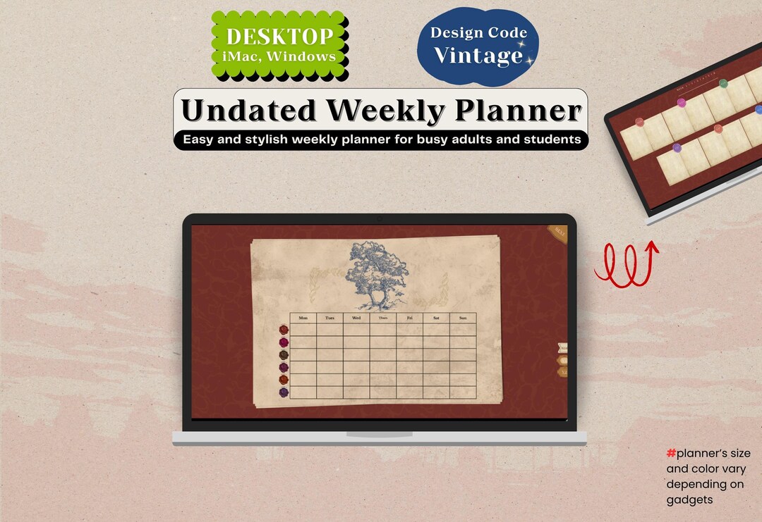 Vintage Undated Digital Weekly Planner Hyperlinked Desktop, Imac ...