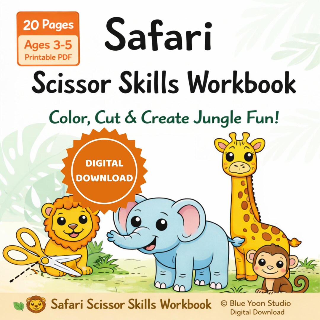 Safari Scissor Skills Workbook Printable | Preschool Cutting Practice ...