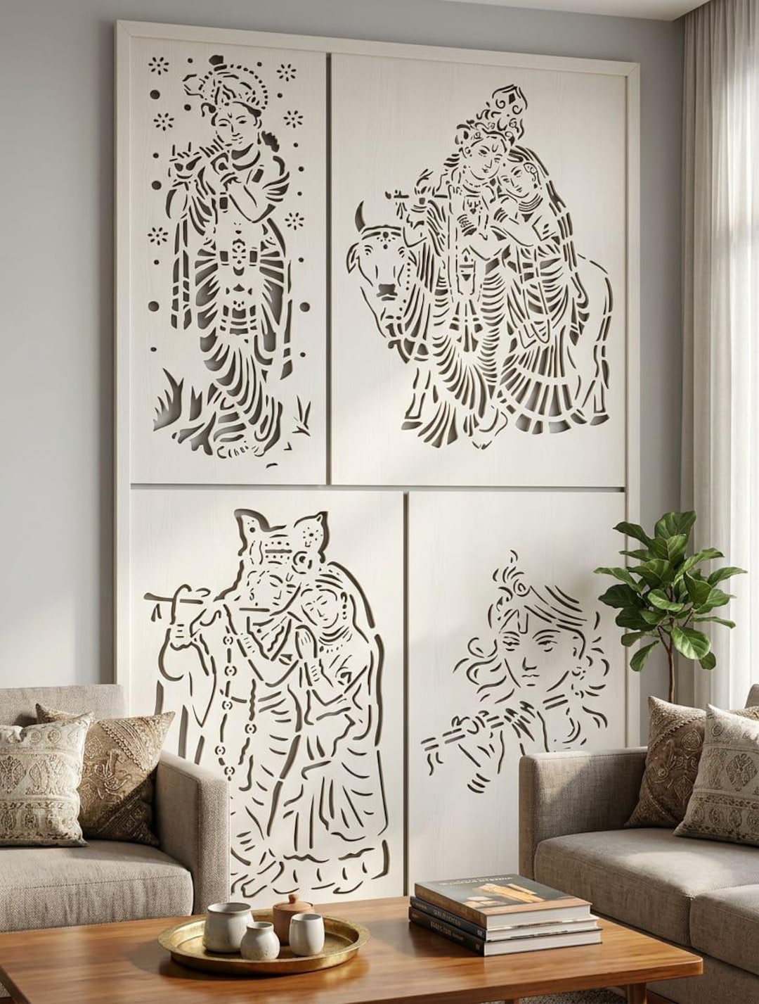 Radha Krishna Temple CNC Wall Art Design | Laser Cut File, Vector Panel ...