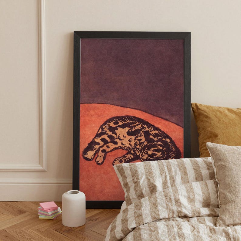 Calico Cat Abstract Painting | Vintage Style Feline Wall Art, Black ...