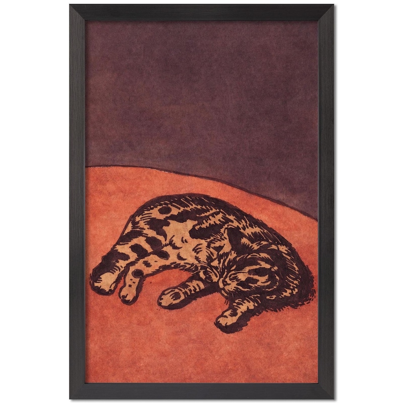 Calico Cat Abstract Painting | Vintage Style Feline Wall Art, Black ...