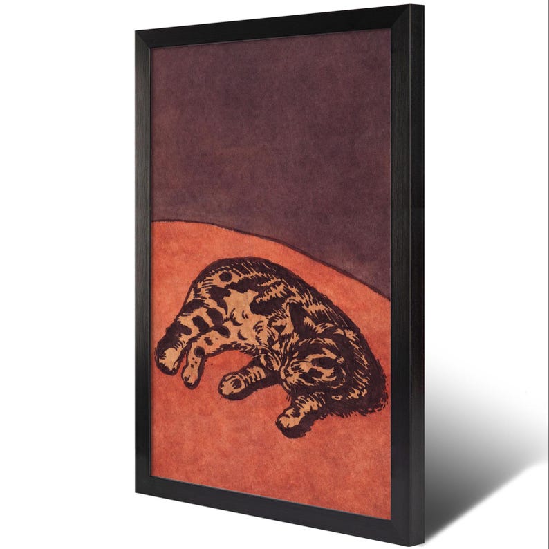 Calico Cat Abstract Painting | Vintage Style Feline Wall Art, Black ...
