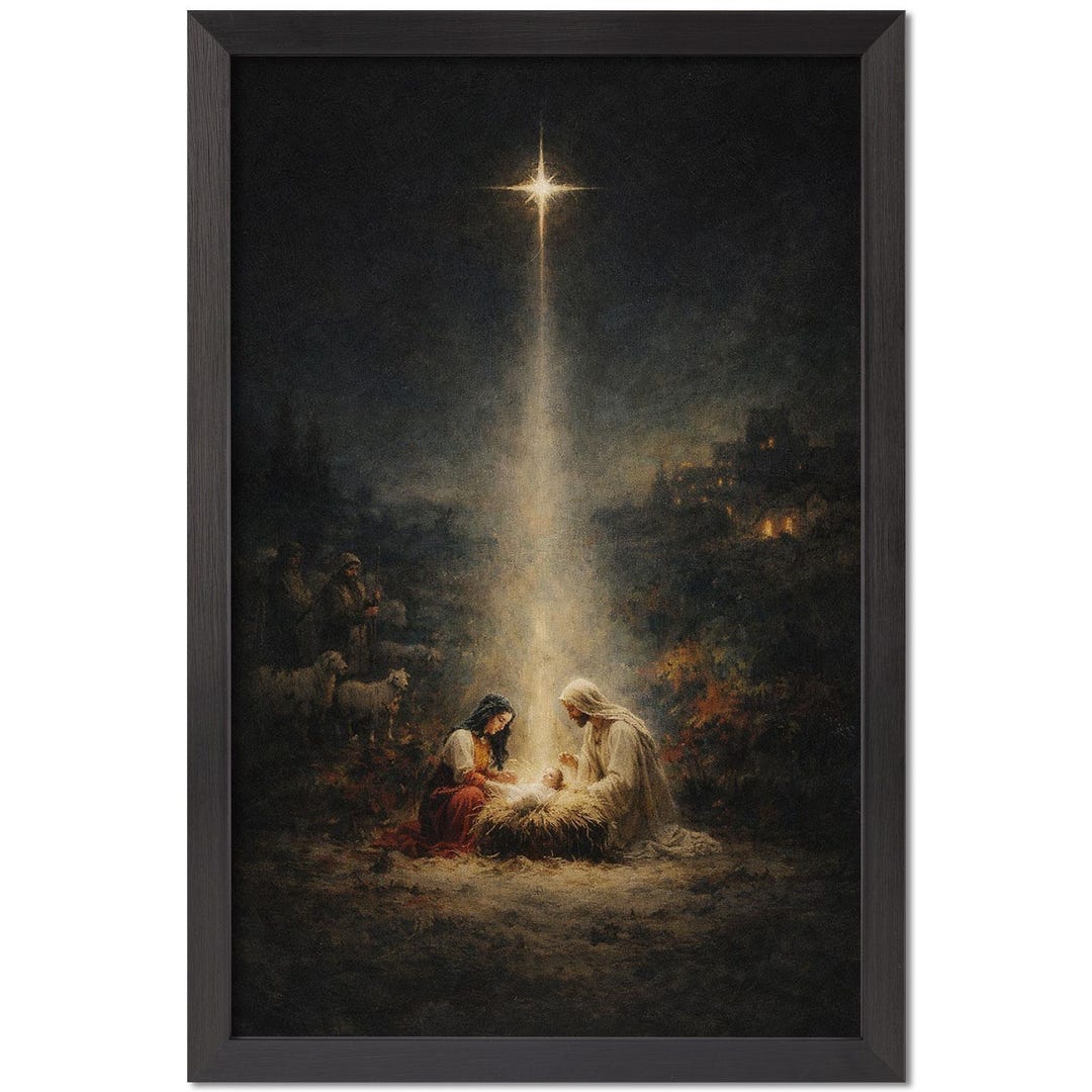 Minimalist Nativity Print | Holy Family, Star of Bethlehem Art (black ...