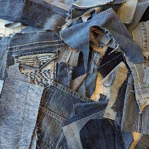Denim Scraps, CHEAP, Recycled Denim, Small Denim Pieces, Craft Supply ...