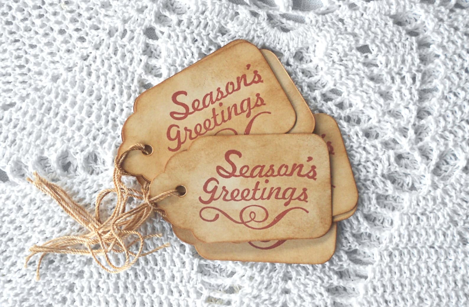 Seasons Greetings Christmas Gift Tags Coffee Stained Grunge - Etsy