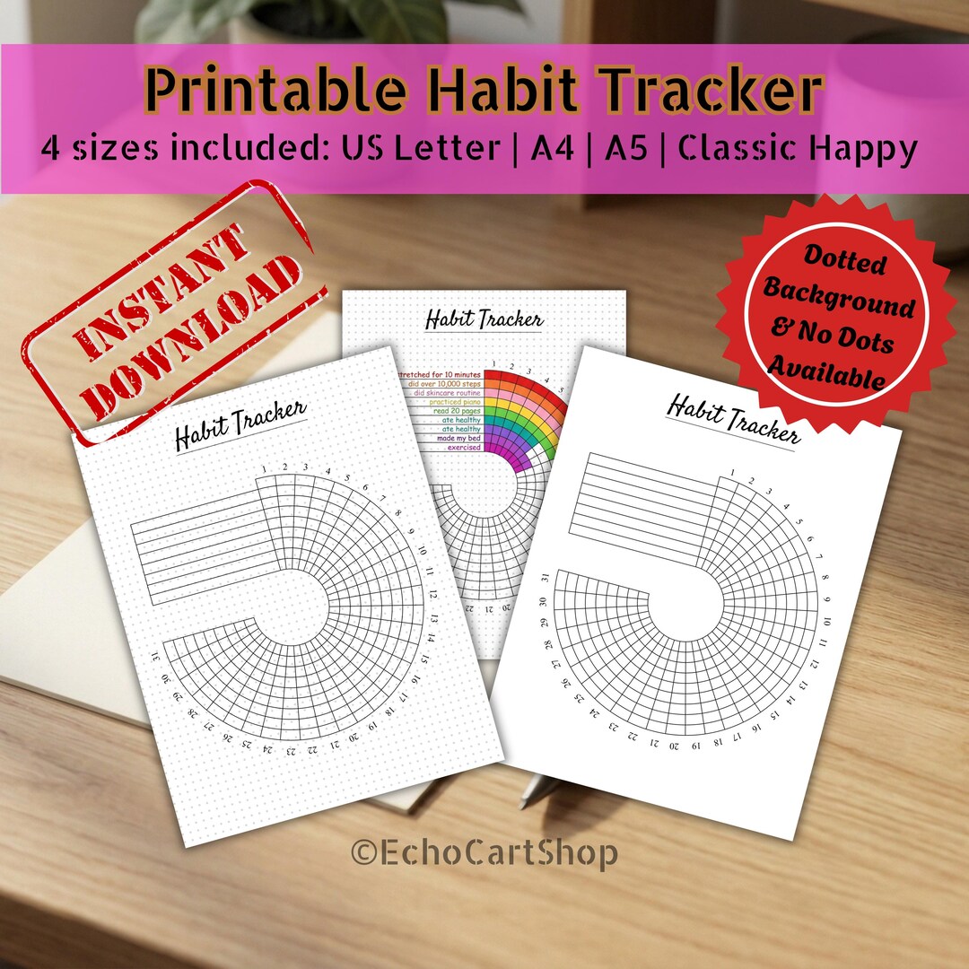 Habit Tracker | Printable Journal Page | Monthly Tracker | Dotted , No ...