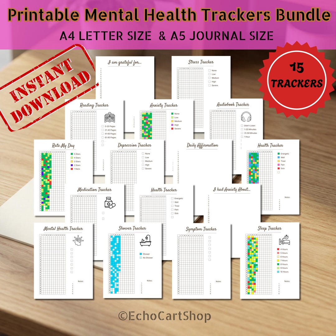 15 Essential Mental Health Trackers Bundle - Yearly Habit Tracker ...
