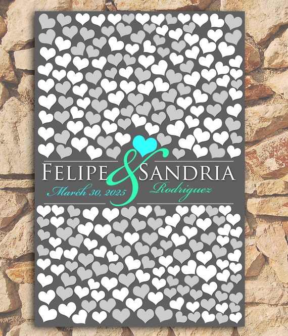 Wedding Guestbook Signature Poster Bridal Hearts Custom | Etsy