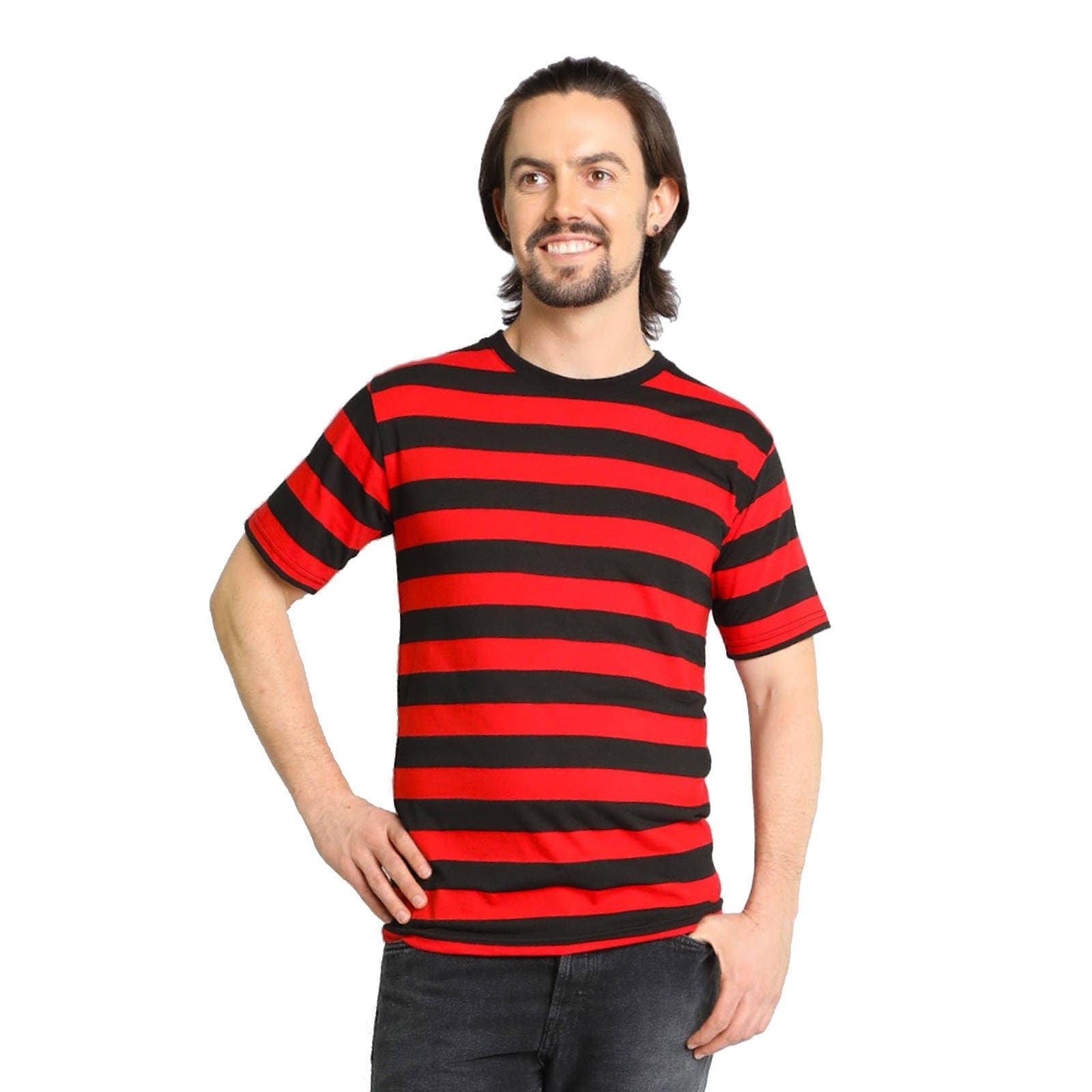 Men's Short Sleeve Black & Red Striped Shirt | Etsy