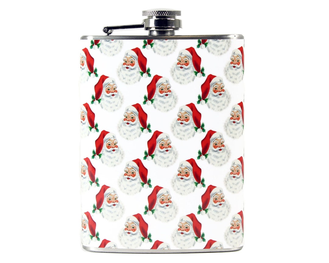 8 Oz. Red Santa Face Stainless Steel Christmas Flask Retro Vintage ...