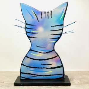 Heusso ORIGINAL Art 18 Blue Wooden Cat Stand Figure Bust SIGNED - Etsy