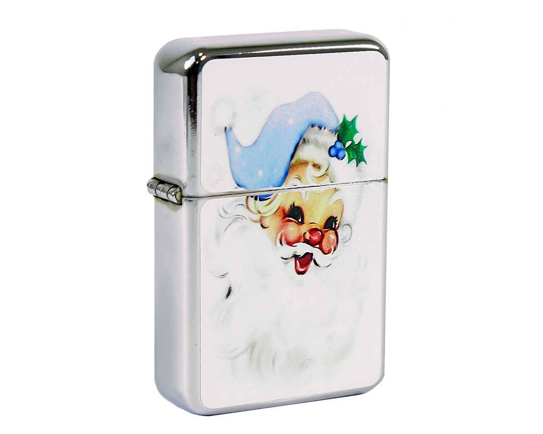 Retro Light Blue Santa Christmas Refillable Windproof Flip Top Lighter ...