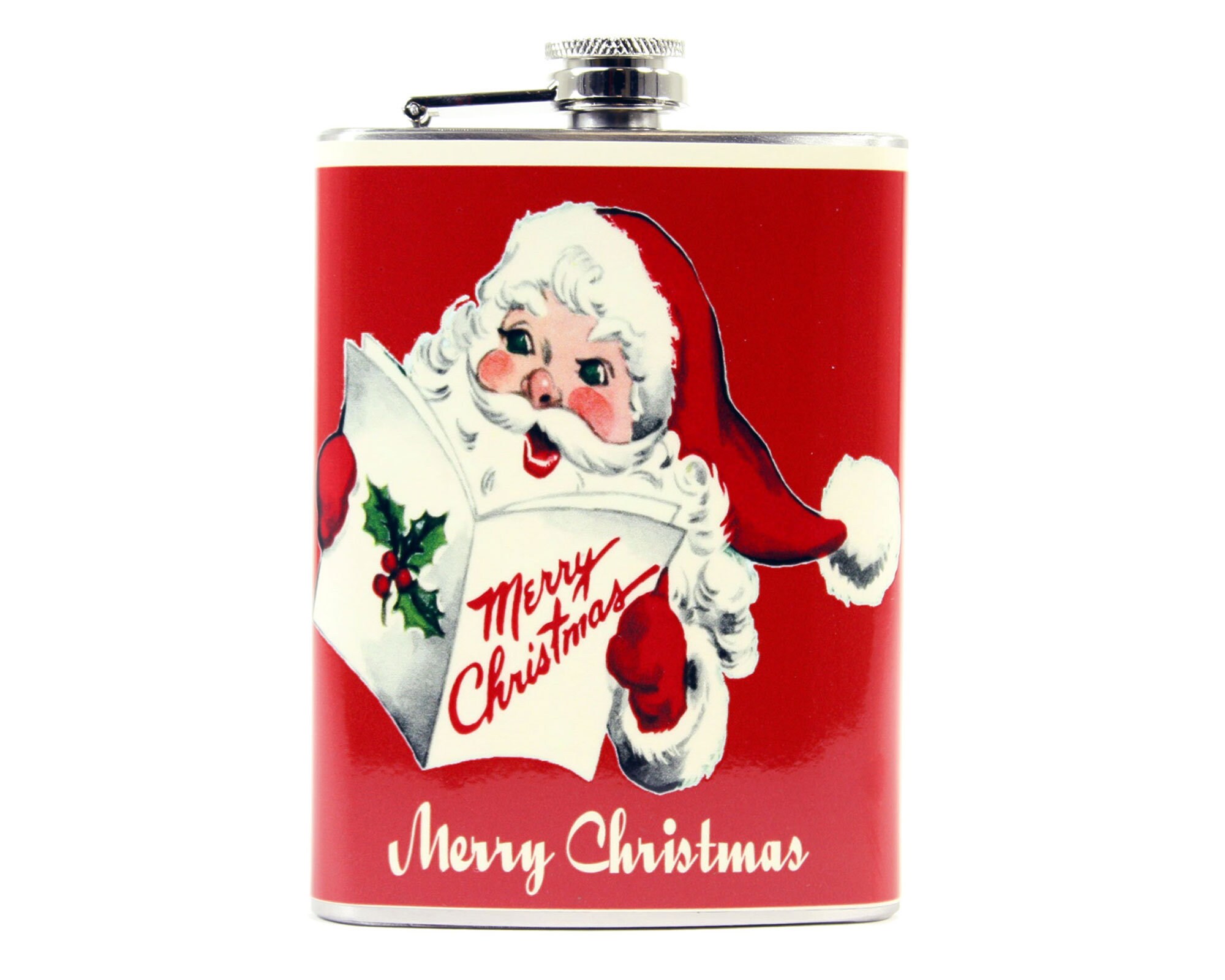 8 oz. Stainless Steel Christmas Flask Retro Vintage Santa | Etsy