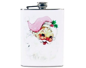 8 Oz. Retro Santa Stainless Steel Christmas Flask - Etsy