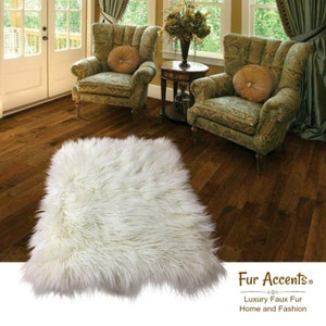 White Rectangle Shag Rug - Sheepskin Rug - Shag - Luxury Faux Fur ...