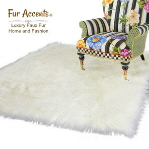 White Rectangle Shag Rug - Sheepskin Rug - Shag - Luxury Faux Fur ...