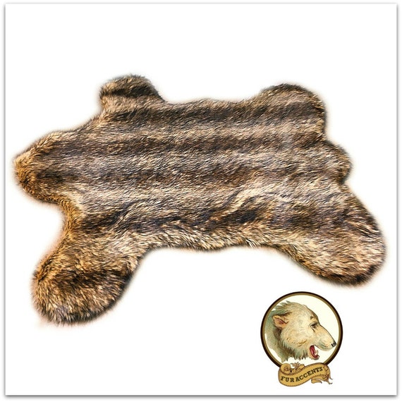 Faux Fur Teddy Bear Skin Accent Rug Golden Brown Wolf Stripe | Etsy